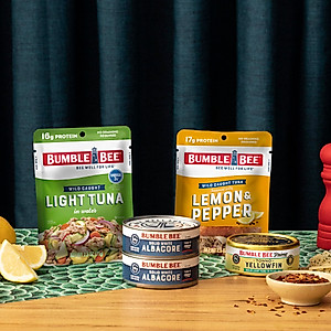 Bumble Bee Lemon & Pepper Seasoned Tuna, 2.5 oz Pouches (Pack of 12) - Ready to Eat - Wild Caught Tuna Packet - 17g Protein per Serving - Gluten Free