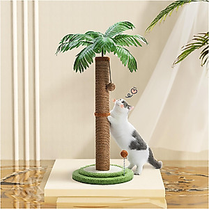 PETEPELA Cat Scratching Post, 33" Tall Cat Scratcher for Large Cats with Interactive Balls& 100% Sisal Covered Kitten Scratch Posts for Indoor Cats(Brown)