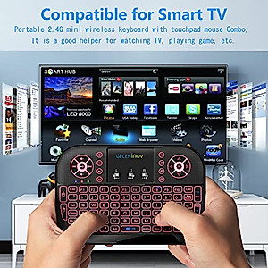 Gecen Mini Wireless Keyboard with RGB Backlit, 2.4GHz Wireless Mini Keyboard Rechargeable Controller with Touchpad Mouse Combo, Compatible with Android TV Box, IPTV, HTPC, Smart TV, PC,etc.