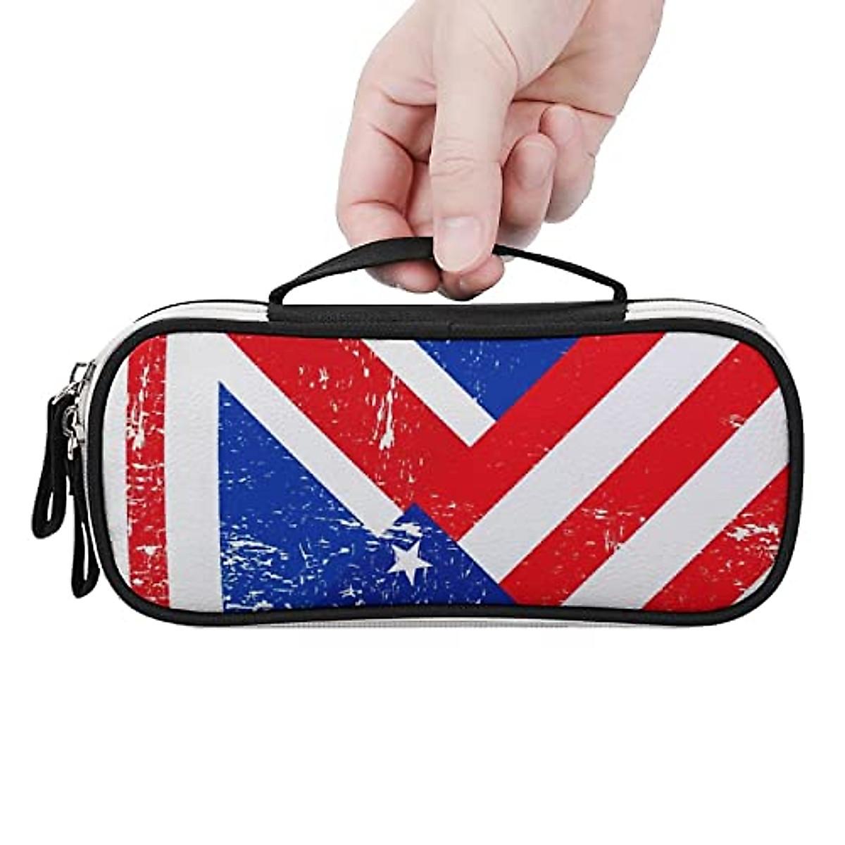 British and American Flag Pencil Case Bag Large Capacity Stationery Pouch with Handle Portable Makeup Bag Desk Organizer