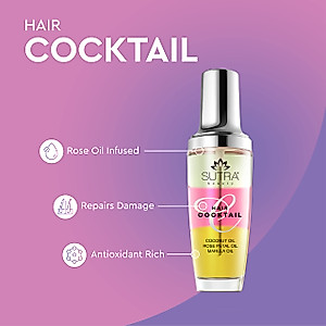 SUTRA Professional Hair Cocktail - Conditioning Hair Serum for Damaged Hair, Leave-In Treatment, Coconut, Rose Petal, and Marula Oil, 2.20 oz