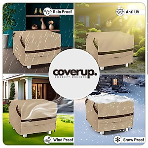 COVERUP 1000 D Heavy Duty Square Ottoman Cover | 3 Yrs Warranty | Outdoor Patio Furniture Covers | Waterproof | Covers With UV Resistance | Windproof | Buckle Straps - 23"W x 23"D x 19"H | Pack of 1