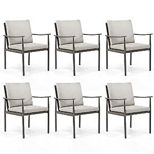 HAPPATIO Aluminum Outdoor Dining Chairs Set - 6 Pieces Aluminum Patio Dining Chairs Outdoor, Cushioned Patio Dining Chair with Rope Design Backrest and Ergonomic Armrest for Porch Backyard Pool, Grey