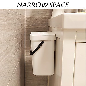 stonespace Hanging Small Trash Can with Lid Under Sink for Kitchen，1.3 Gallon/ 5L Mountable Compost Pail，Kitchen Compost Bin for Countertop, White