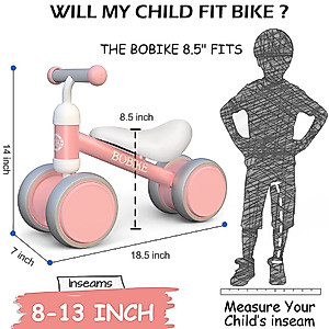 Bobike Baby Balance Bike Toys for 1 Year Old Gifts Boys Girls 10-24 Months Kids Toys Toddler Best First Birthday Gifts Children Walker Baby Walker No Pedal Infant 4 Wheels Bicycle (Pink)
