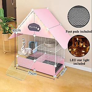 DuvinDD 2-Story Small Rabbit Cage Indoor Bunny Hutch with 2 Deep Pull-Out Trays and Urine Guard, Guinea Pig Cage Metal Wire Netting Villa, Small Animals House for Ferret, Chinchilla, Hedgehog