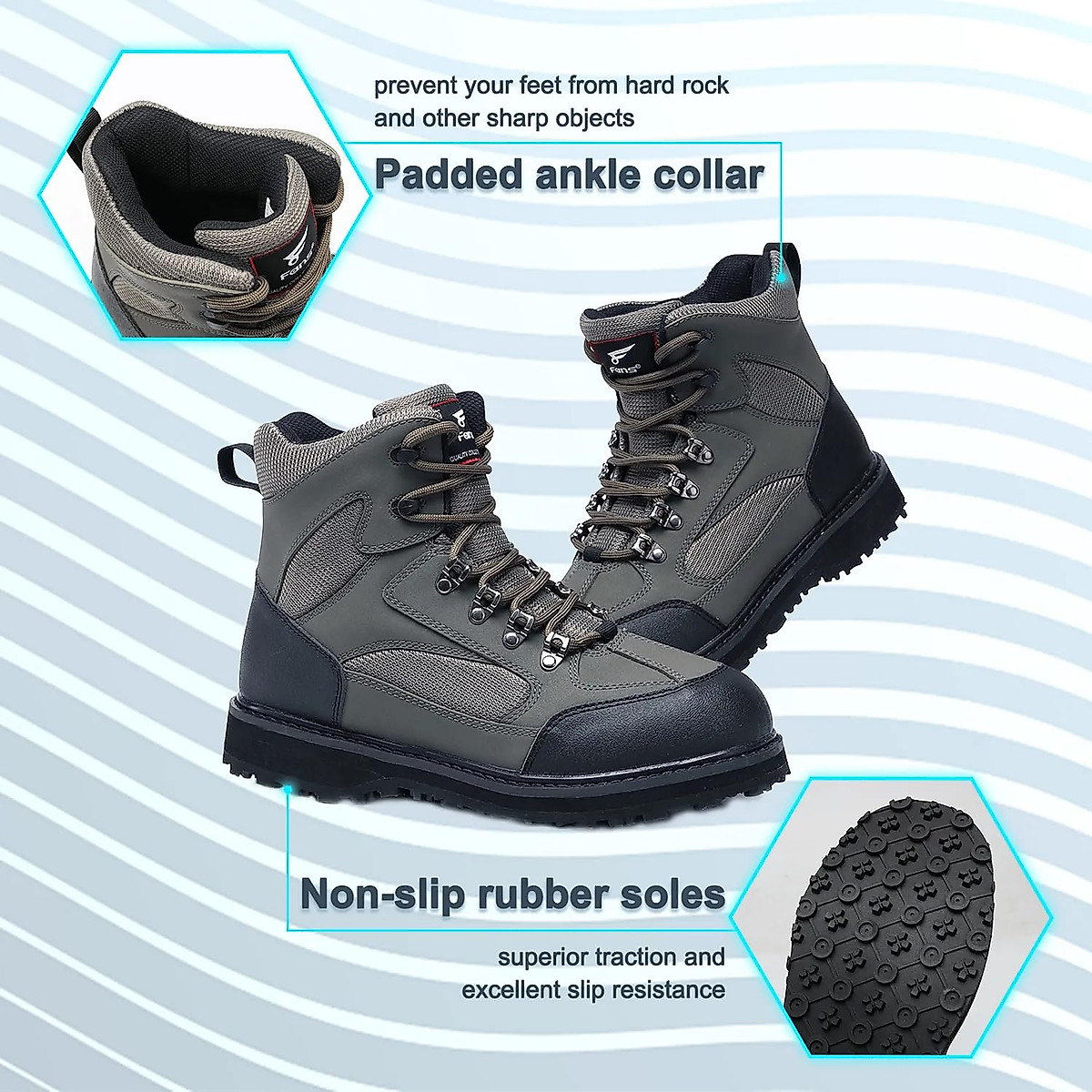 8 Fans Wading Boots for Men,Anti-Slip Rubble Sole Comfortable Durable Material Good for Fishing or Hunting Size13