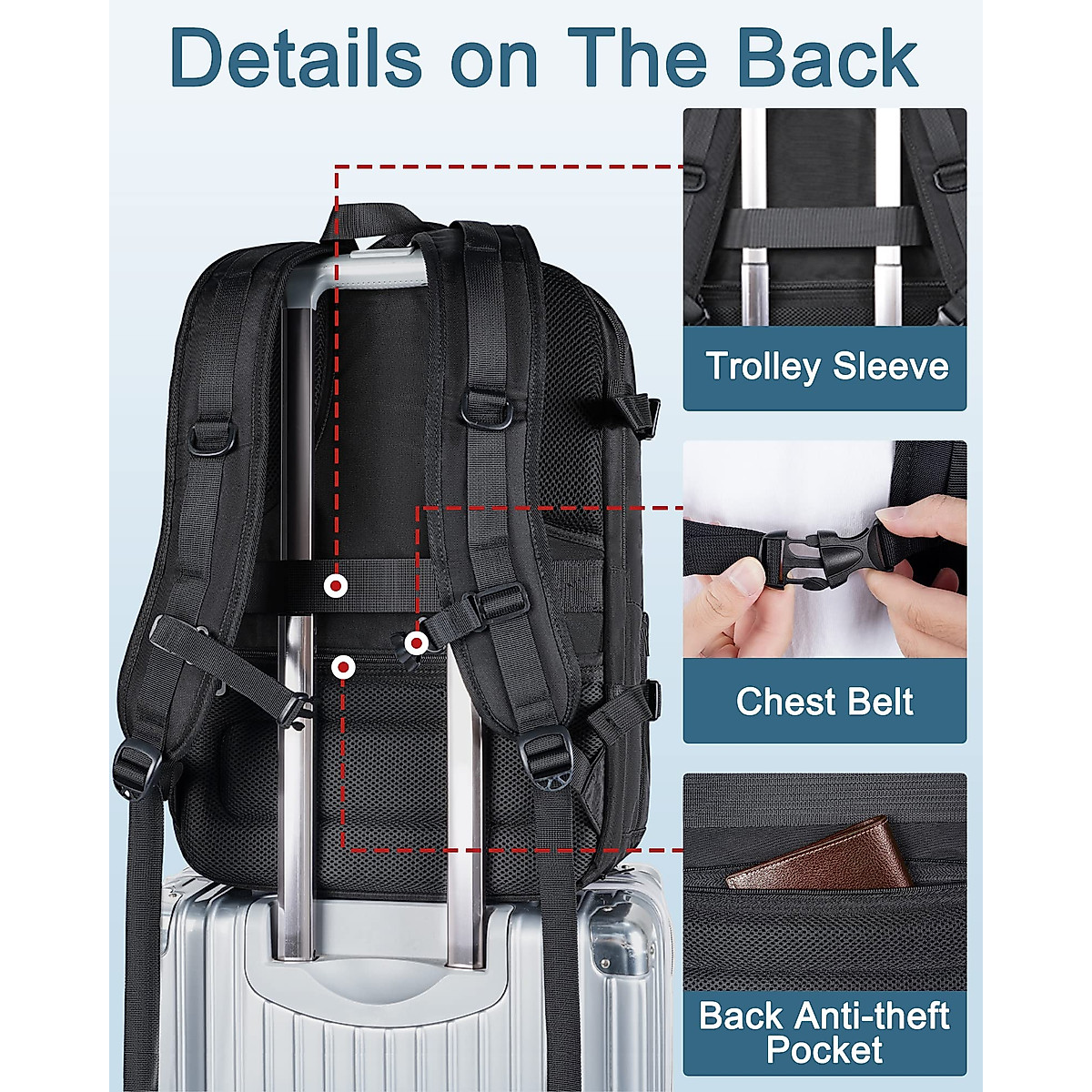 DEEGO Carry on Backpack, 40L Flight Approved Travel Backpack for Men Women, Extra Large International Travel Luggage Backpack Water Resistant Weekender Overnight Bag Daypack Fit 17 Inch Laptop, Black