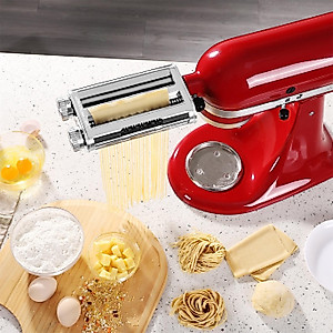 FavorKit Pasta Maker Attachment for KitchenAid Mixers,3 in 1 Set Included Pasta Sheet Roller, Spaghetti Cutter, Fettuccine Cutter Accessories and Cleaning Brush