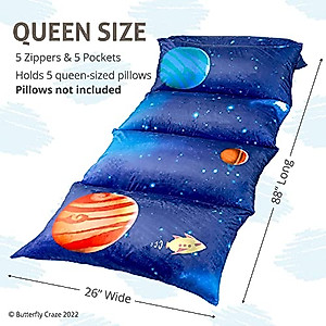 Butterfly Craze Floor Pillow Case, Mattress Bed Lounger Cover, Galaxy Blue, Queen, Cozy Seating Solution for Kids & Adults, Recliner Cushion, for Reading, TV Time, Sleepovers, & Toddler Nap Mat