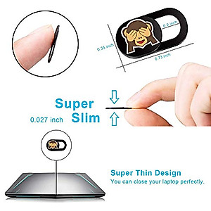 SIREG Webcam Cover Ultra Thin - Web Camera Cover fits Laptop,Tablet,Computer, Smartphone, Protect Your Privacy and Security,Strong Adhesive (Monkey-Black & 3 Pack)