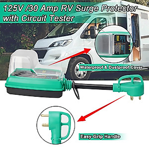 I LITTON RV Surge Protector 30 Amp 2100 Joules Waterproof Surge Protector with Cover 30 Amp Circuit Analyzer with LED Indicator 30 Amp Power Defender for RV Camper Travel Trailer Motorhome