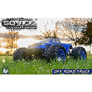Soyee RC Cars 1:10 Scale RTR 46km/h High Speed Remote Control Car All Terrain Hobby Grade 4WD Off-Road Waterproof Monster Truck Electric Toys for Kids and Adults -1600mAh Batteries x2