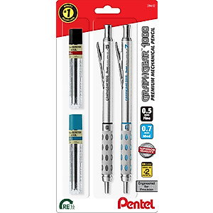 Pentel GraphGear 1000 Automatic Drafting Pencil - Metal Mechanical Pencils 0.5 and 0.7mm with Refill Leads