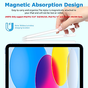 Stylus Pen for iPad 9th&10th, Apple Pencil 2nd Gen with Palm Rejection & Fast Charge, Ipad Pencil Compatible with Apple iPad 8th/7th/6th Gen, iPad Air 5/4/3 Gen,iPad Pro 11 & 12.9, iPad Mini 6/5