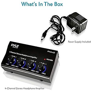 PYLE-PRO 4-Channel Portable Stereo Headphone Amplifier-Professional Multi-Channel Mini Earphone Splitter Amp w/4 ¼” Balanced TRS Headphones Output Jack and 1/4' TRS Audio Input For Sound Mixer-PHA40.