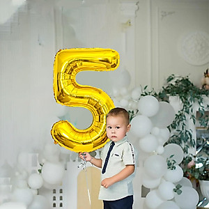 5 Number Balloon Gold 40 inch Big Foil Mylar 5th Balloons for 5 Year Old Boy Girl Birthday Party Decorations Wedding Anniversary Events Supplies