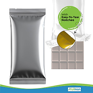 Foilman - Heat Seal Bags {Metallized} For Chocolate Bar Wrapping - Actual bags size 3 x 6 3/8 - Fits Bar Size 2.25 x 5.5 Inches (100 Pack) (Silver)