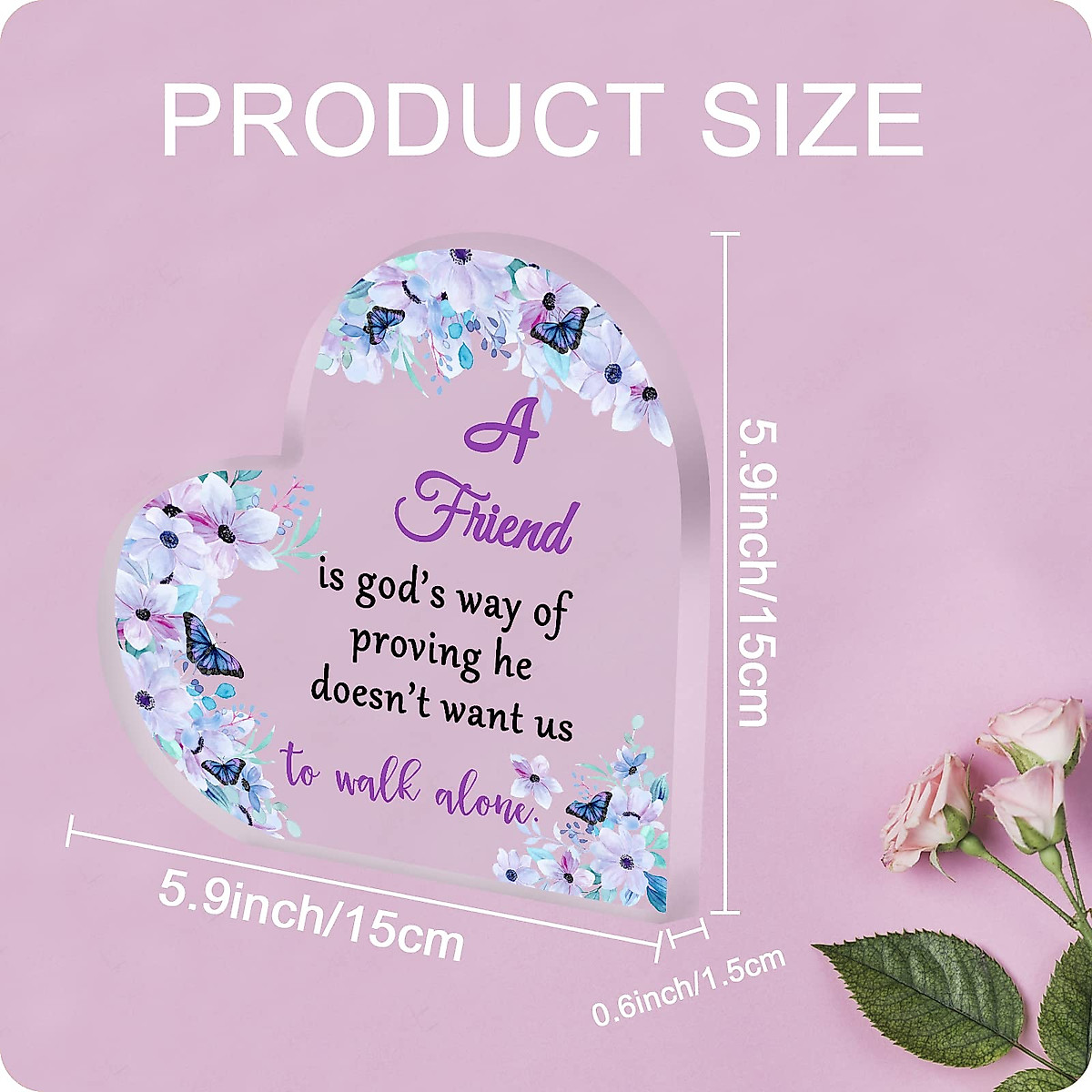 Friendship Gifts for Women Acrylic Hearts Inspirational Gift Purple Flowers Gifts Christian Gifts for Women Best Friend Thankful Gifts for Birthday Thanksgiving Day Holiday Gift (Purple Flowers)