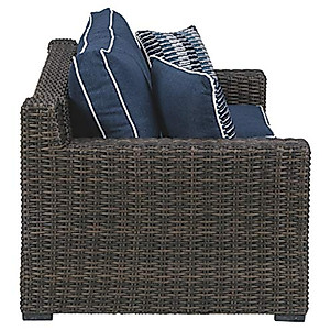 Signature Design by Ashley Grasson Lane Modern Farmhouse Outdoor Patio Loveseat, Brown & Blue