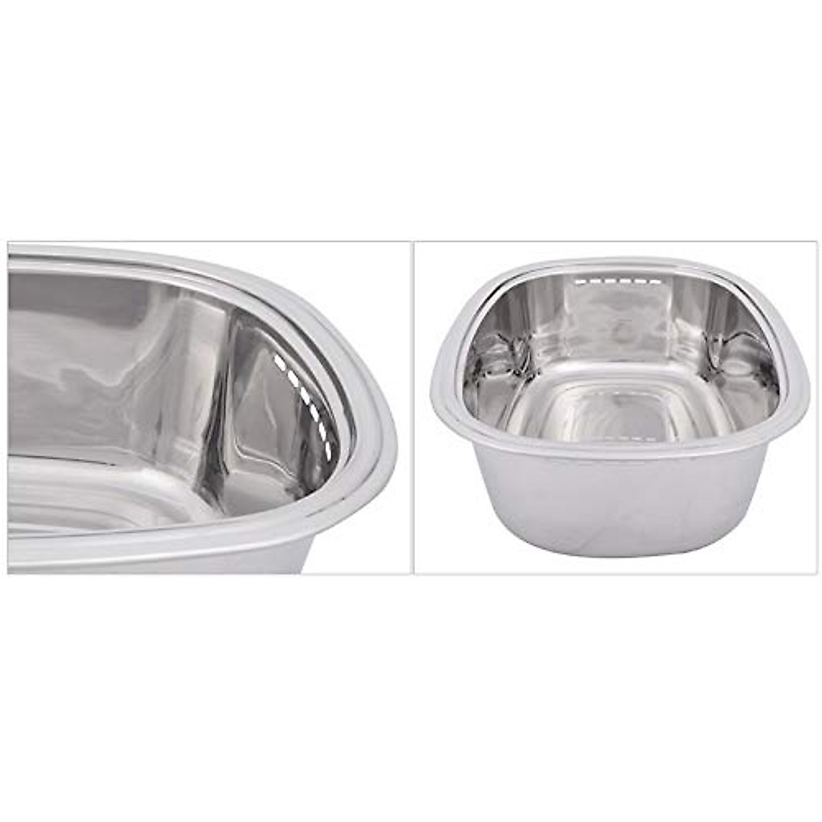 Characin Stainless Steel Dishpan Basin Dish Washing Bowl Bucket Basket Portable Tub Rack (Rounded Rectangle)