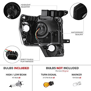 VIPMOTOZ Projector Headlight Assembly For 2009-2014 Ford F150 (Factory Halogen Model) - Matte Black Housing, Driver and Passenger Side