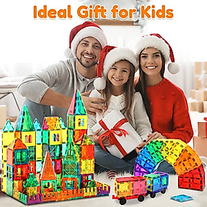 Magnetic Tiles,100PCS Magnet Building Blocks for Kids Educational Magnetic Blocks Sensory Toys Montessori Stacking Gift for 3 4 5 6 7 Year Old Boys Girls Construction STEM Toys Set with 2 Cars