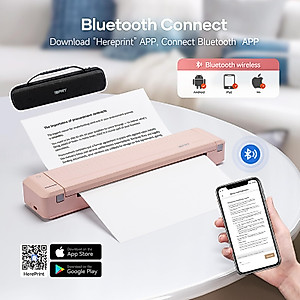 iDPRT Portable Printers Wireless for Travel, Thermal Printer Support 8.5" X 11" US Letter,Bluetooth Inkless Printer Compatible with iOS, Android, Laptop for Office, Home, with Case,MT888 Pink