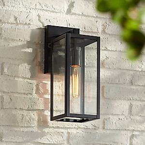 John Timberland Titan Modern Outdoor Wall Light Fixture Mystic Black 14 1/4" Clear Glass Panel for Exterior Barn Deck House Porch Yard Patio Outside Garage Front Door Garden Home Roof Lawn