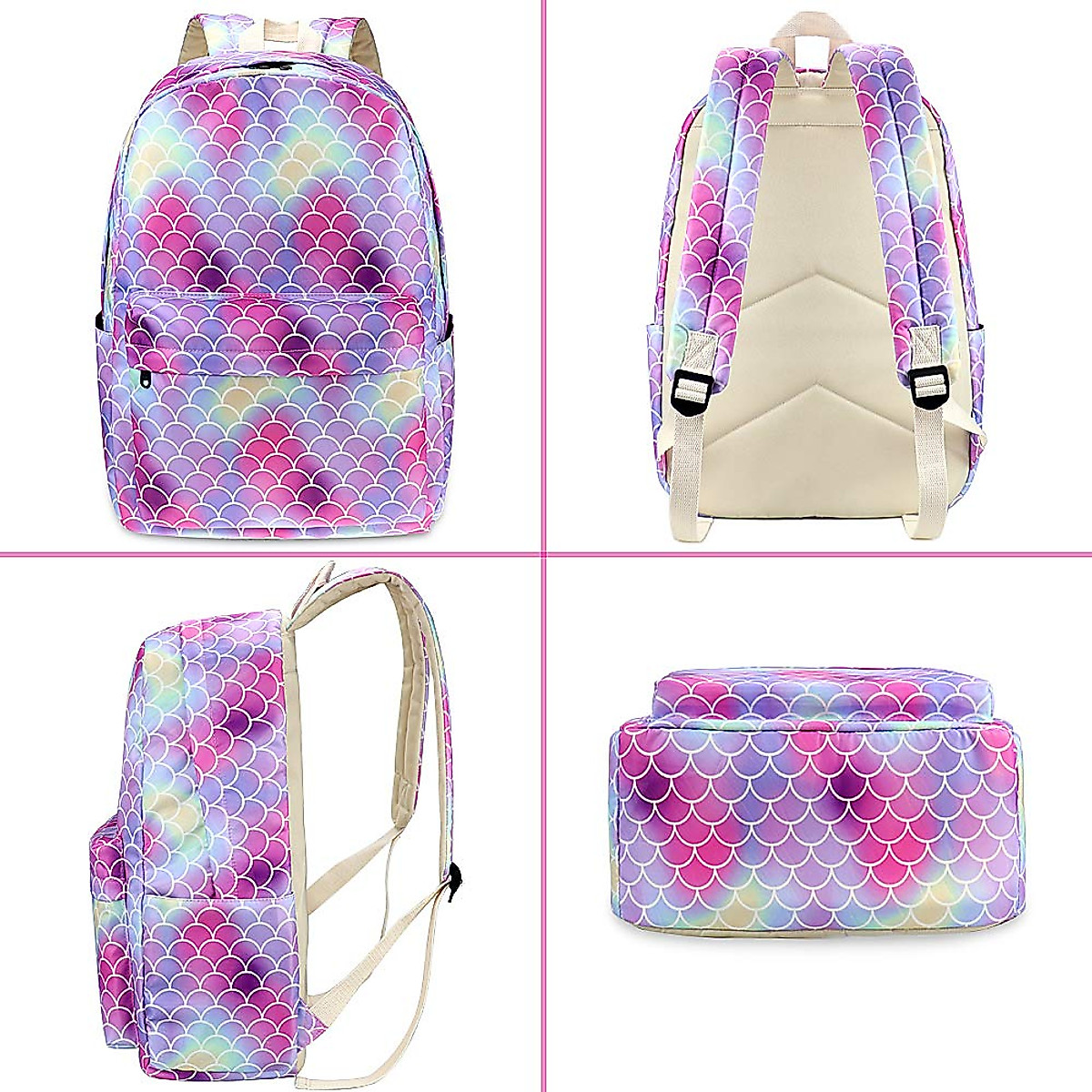 MCWTH Mermaid Rainbow School Backpack for Girls, School Bags Bookbags for Teen Kids (Pink)