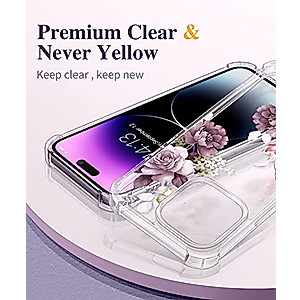 GVIEWIN Compatible with iPhone 14 Pro Case with Screen Protector & Camera Lens Protector, Floral Slim Shockproof Protective Hard PC+TPU Bumper Flower Women Cover, 6.1" 2022(Cherry Blossoms/Purple)