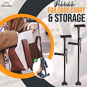 VIVA CARE Walking Cane with Light & Alarm - Foldable, Adjustable, Lightweight, for Balance & Stability for Adults, Seniors, & Injured. [Black]