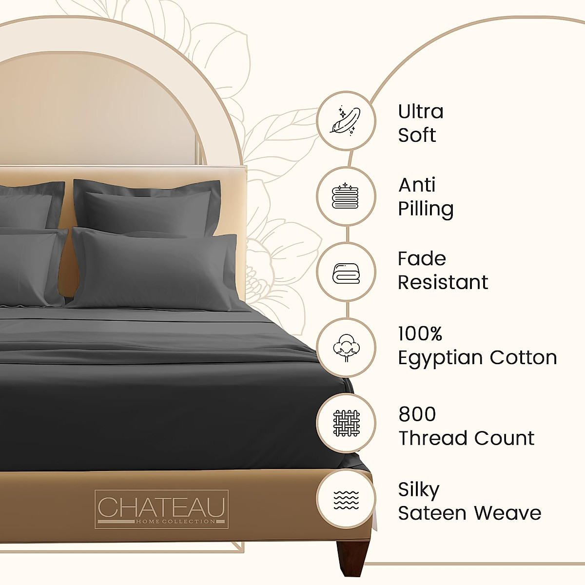 CHATEAU HOME COLLECTION Egyptian Cotton Sheets, 800 Thread Count, Sheets and Pillowcase Set, Sateen Weave Twin Sheets, Dorm Room Essentials for College Students Girls, Cotton Sheets - White