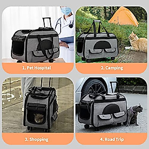 Large Rolling Cat Carrier with on Wheels, Small Dog Pet Car Travel Carrier Collapsible Bag with Rollers Wheels, Carrier for Cats under to 35 LBS/ Dog Puppy under 16 LBS ( Large Size, Not for Airplane)
