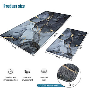 Sofort Anti Fatigue Kitchen Mats for Floor 2 Piece Set, Cushioned Memory Foam Kitchen Rug, Non Slip Waterproof Black and Gold Marble Kitchen Mat, Comfort Standing Mats for Kitchen, Laundry, Office