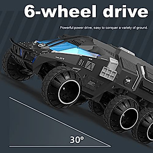 RACENT RC Crawler 1:12 Scale Water Bullet Shooting Remote Control Cars, 6WD All Terrain RC Truck with Colorful Led Lights, Rechargeable Battery, Toy Gift for Boys Girls Kids