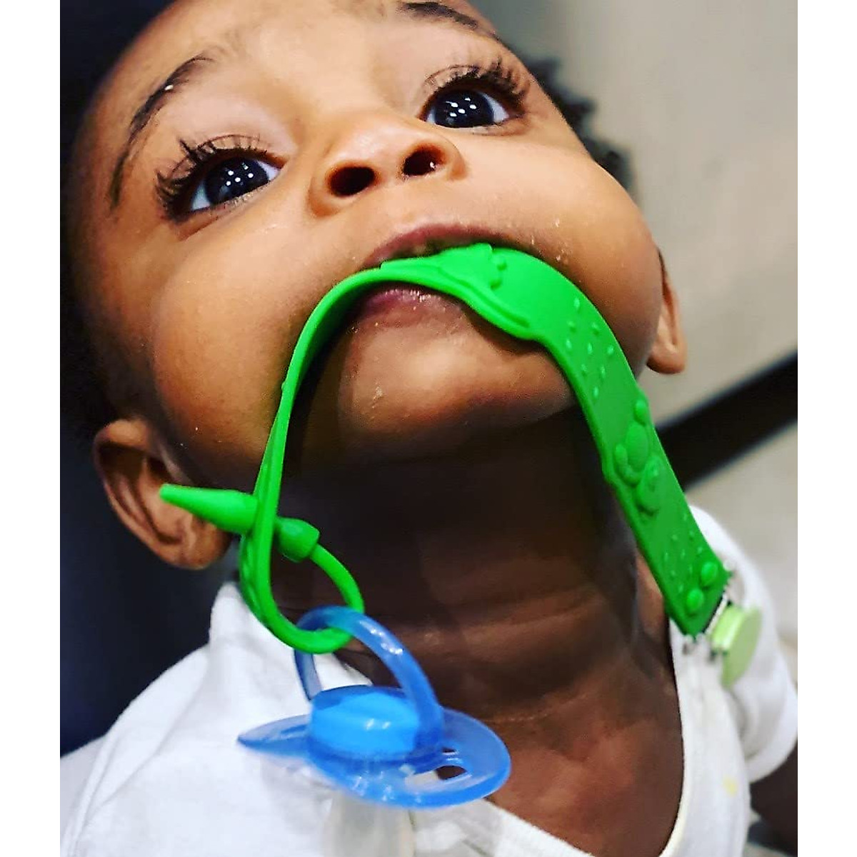 Baby Bottle Brush Bib 2PK Pacifier Teether Clip/Grows with Baby/Doubles As A Teether/Changeable Suspender Clips/No Cloth/100% Silicone/Available in Bright Vibrant Colors (Green/Yellow)