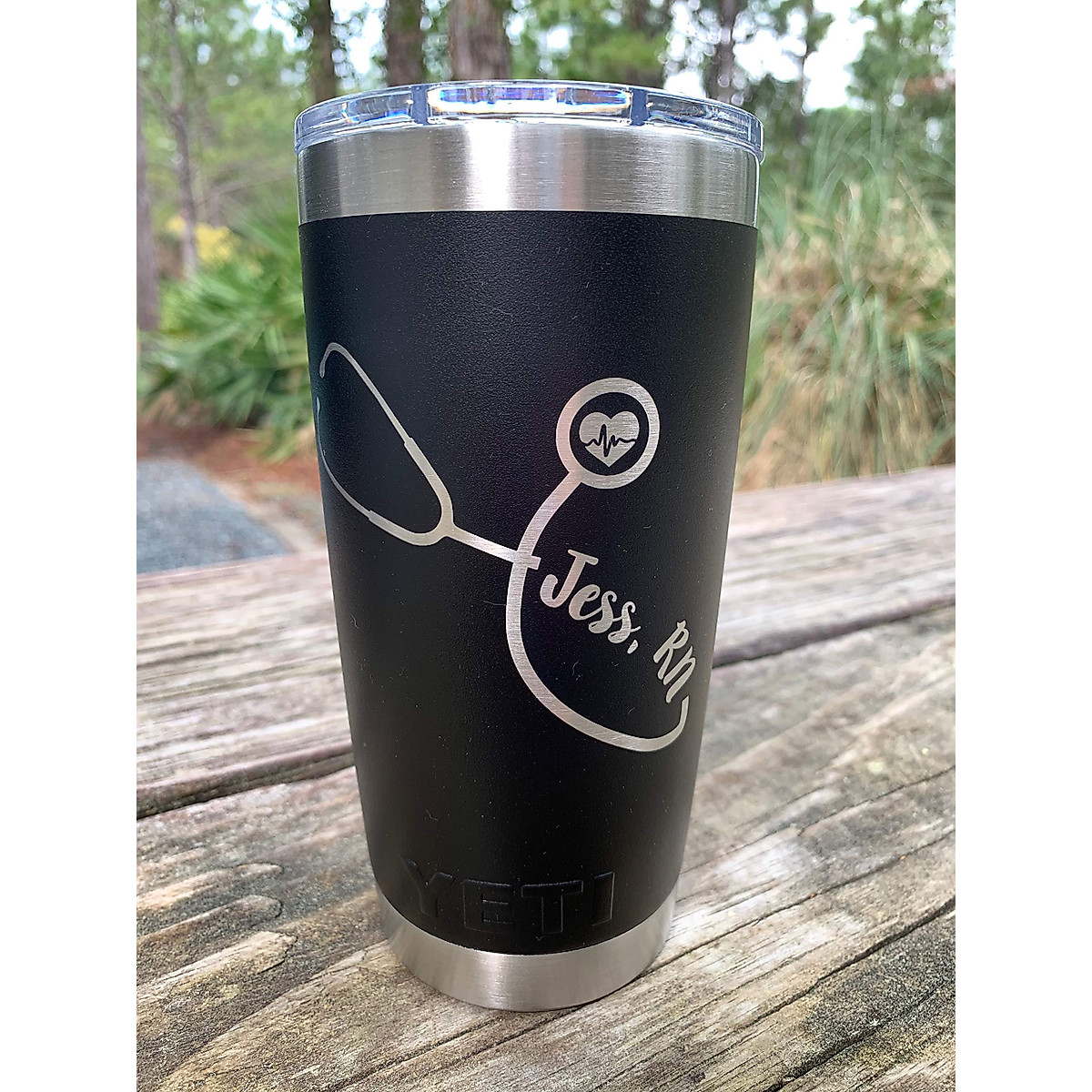Stethoscope Design w/Custom Name Engraved yeti Stainless Steel Travel Mug - NOT A STICKER!