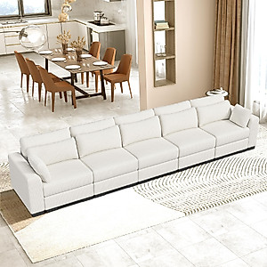 WeaArco 161" Modular Sectional Couch, Cloud Couch Sectional 5 Seater, Corduroy Sectional Sofa with 7 Pillows, 5 Seater Reversable Sectional Couch for Modern Living Room Bedroom Apartment Office, Beige