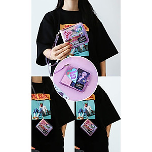 Women Girls Jelly Bifold Wallet Purse Coin Pouch Clear ID Card Holder Case with Detachable Neck Lanyard Strap for Photocards