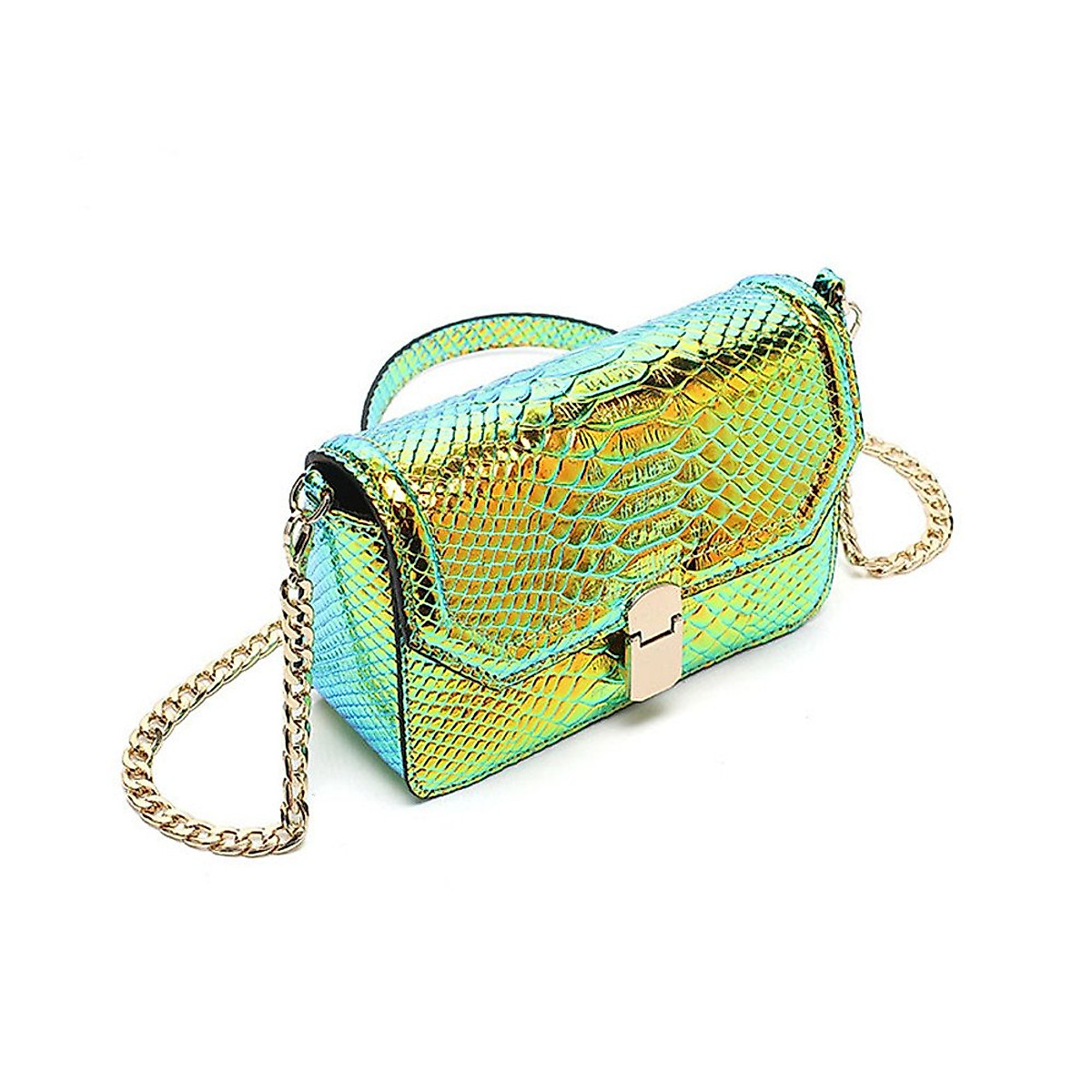 Yair Yangtz Holographic Snakeskin Crossbody Bag Shoulder Bag Women's Hologram Leather Purse (S Green)