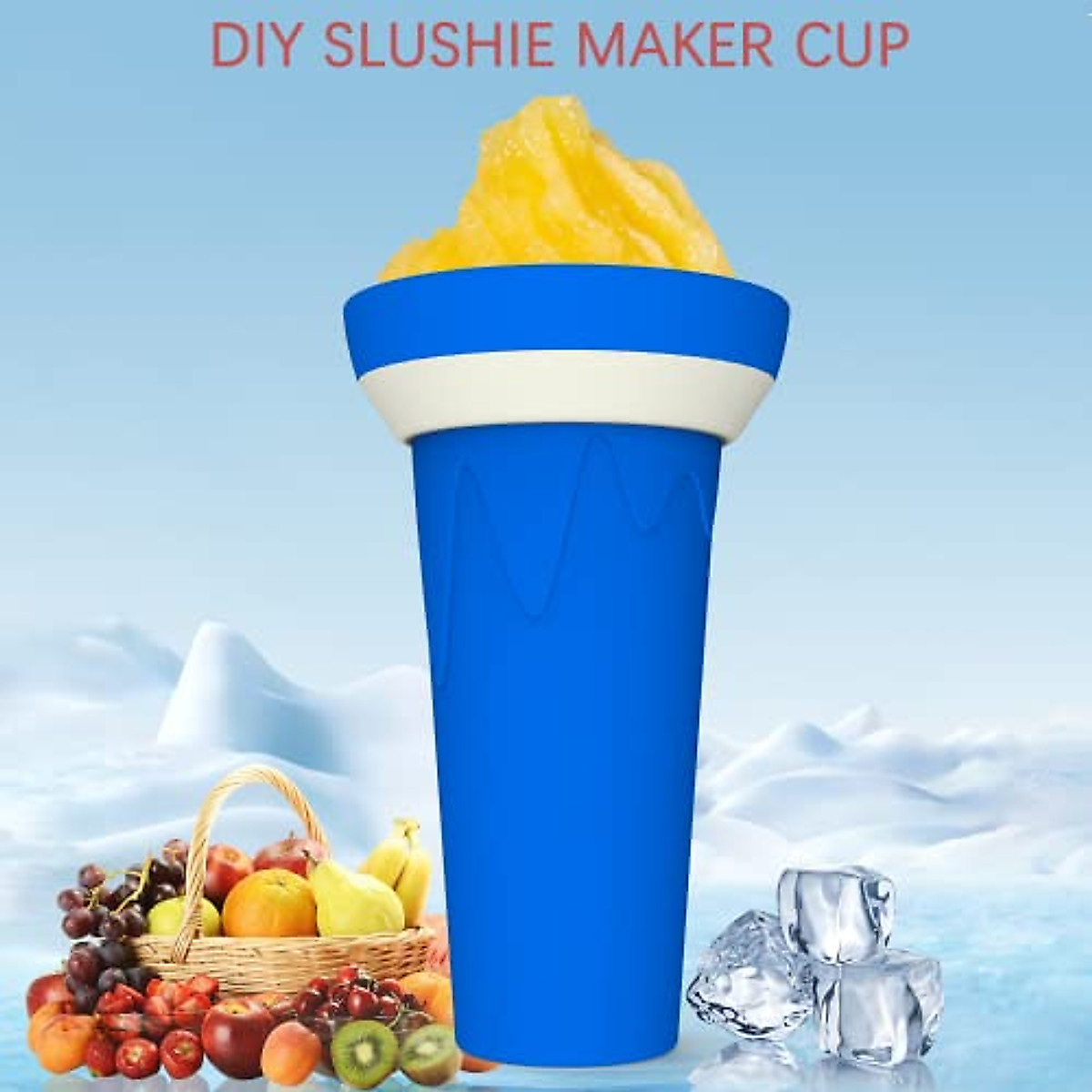 LATIBELL Slushie Maker Cup - Slushie Cup maker Squeeze Cool Stuff Double Layer Silicone Slush Cup 16.9 Ounce Summer Cooling Cup with Straw and Spoon Blue