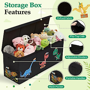 downluxe Extra Large Storage Bins with Lids and Handles, 136 L Collapsible Sturdy Storage Containers, Black Storage Basket Box Organizer for Closet, Living Room, Bedroom, 40"x13"x16", Dinosaur