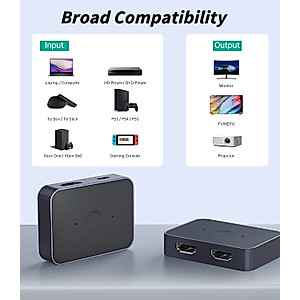 HDMI 2.1 Switch 2 in 1 Out/1 in 2 Out AGFINEST Bi-Directional High Speed 48Gbps HDMI Splitter Support 3D HDR 8K@60Hz 4K@120Hz for HDTV/Monitors/Laptops/PS5/Xbox and etc.(no HDMI Cables)