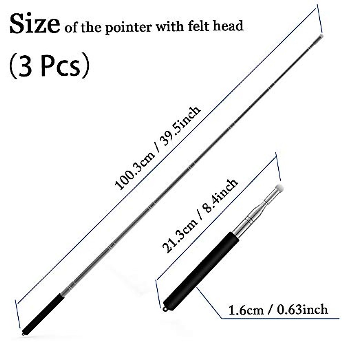 Pointer for Teachers, Yeeseok 4 Pcs Telescoping Teachers Pointers Stick Stainless Steel Extendable for Classroom Supplies (3 Pcs with Felt Tip & 1 Pcs with Capacitor Tip for Touch Screens iPad)
