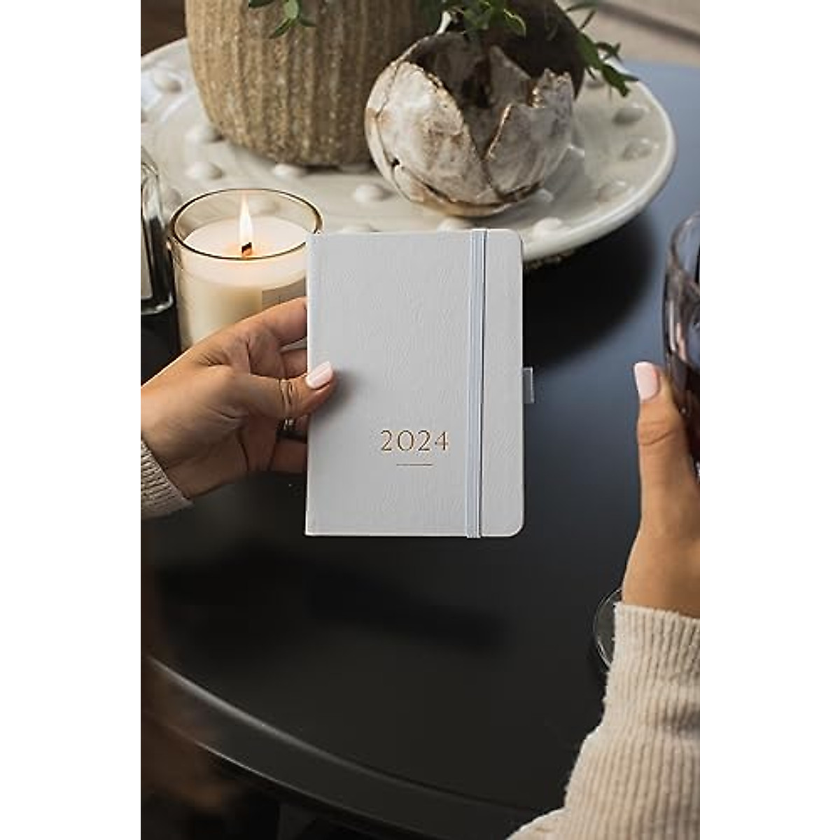 Busy B Compact A6 Day A Page Diary January to December 2024 - A6 Cloud Blue - Faux Leather Daily Planner with Lined Pages, Notes and Year Planner