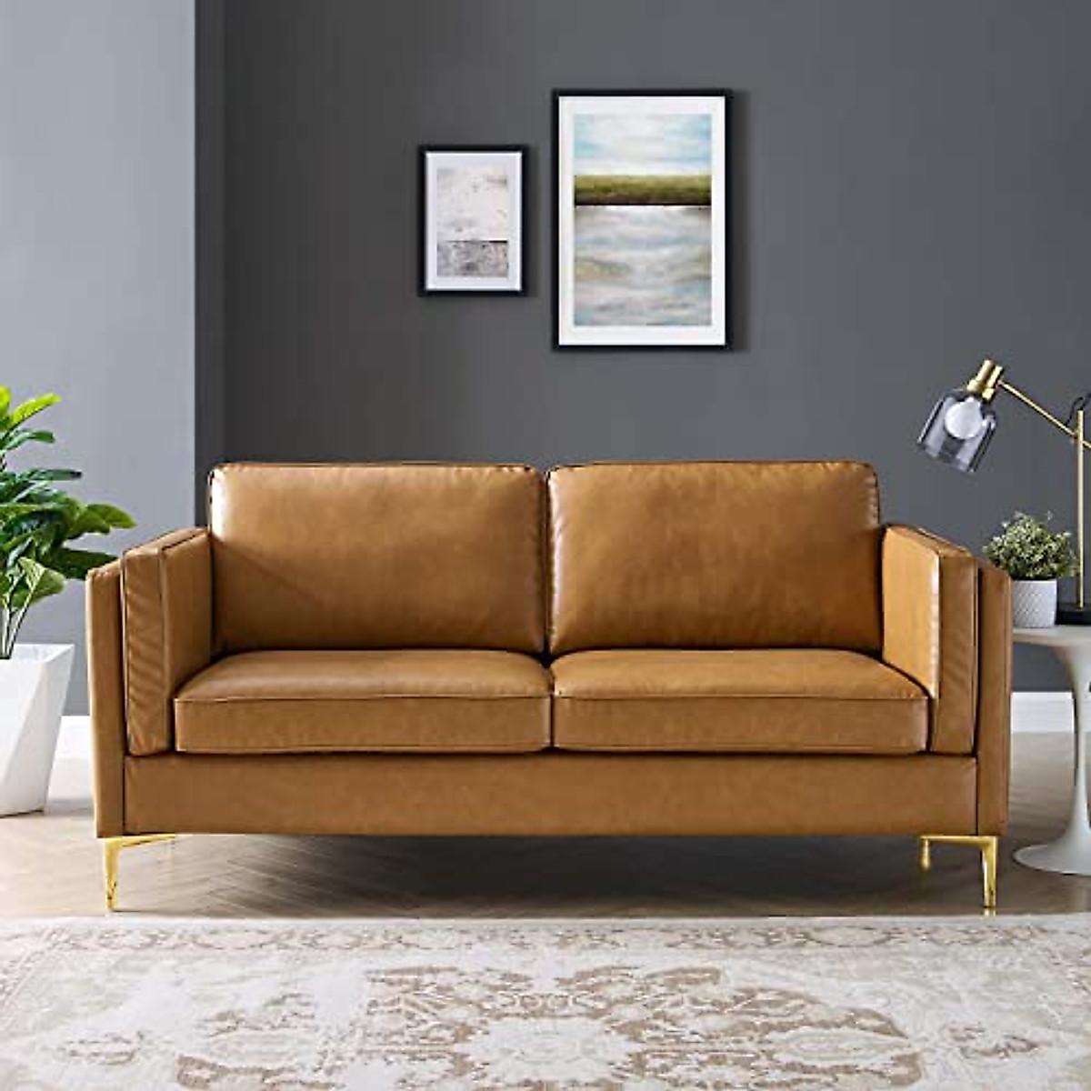 Modway Kaiya Upholstered Vegan Leather Sofa, Tan