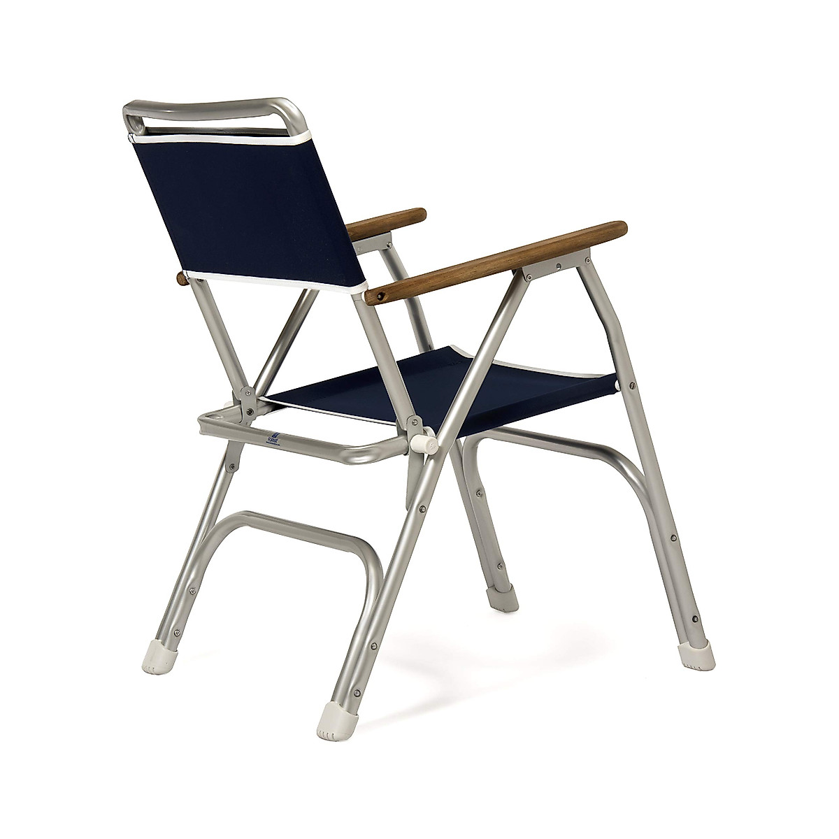 FORMA MARINE Boat Chairs Navy Blue Deck Folding Marine Aluminum Teak Furniture Set of 2 M100NB