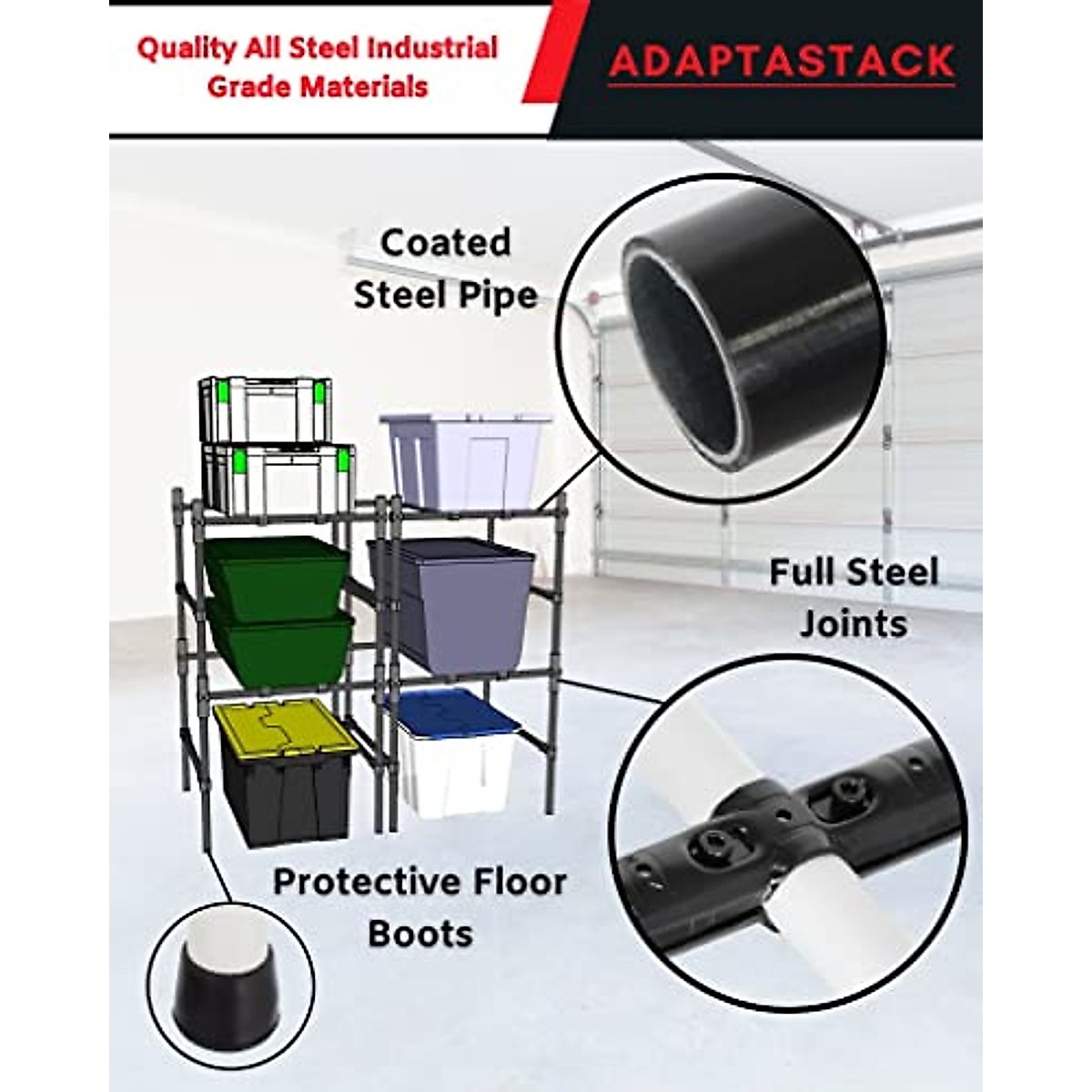 ADAPTASTACK CORE - Tote Storage Shelving System That Adapts to Any Space - Adjustable Garage Shelving Rack Solution - Heavy Duty Steel Shelf Design Holds 250 lbs. per Tote - Easily Organize Large Bins