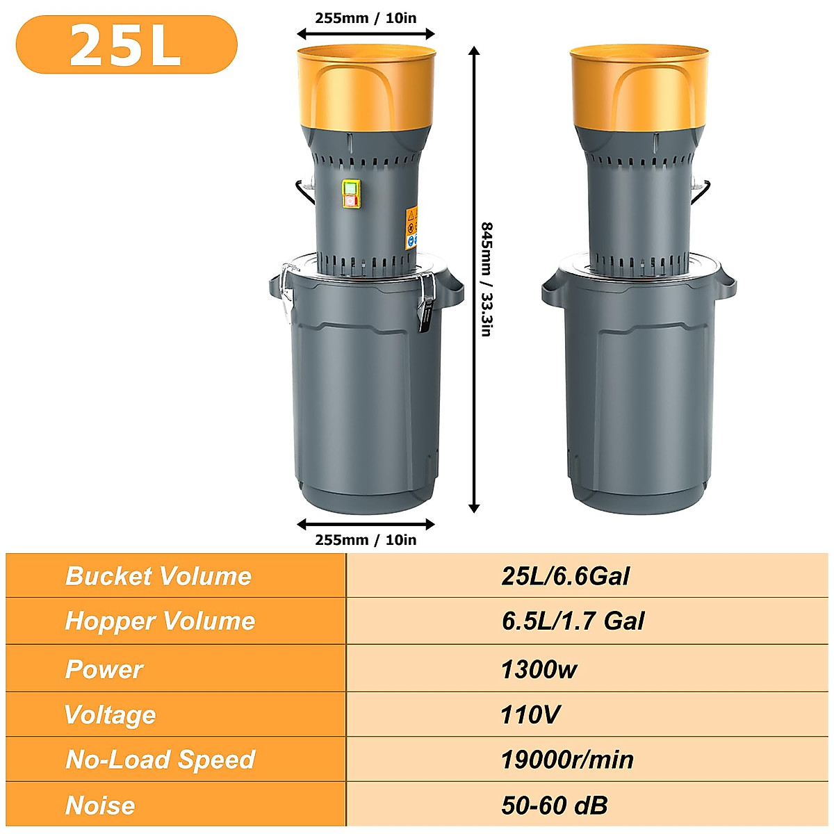 Eachbid 25L Grain Mill Grinder, 1300W Electric Grain Grinder Mill, Detachable 6.6 Gal Bucket & Hopper, with 5 Grinder Sieves+1Wrench, Feed Mill Dry Cereals, Corn Grinder, Wheat Grinder, Molino de Maiz
